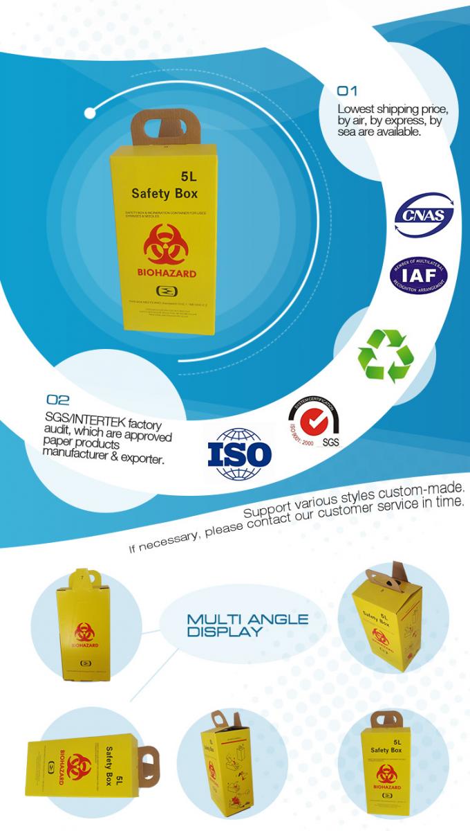 Recyclable Paper Medical Sharps Box Safety Boxes 58X28X50 Cm Single ...